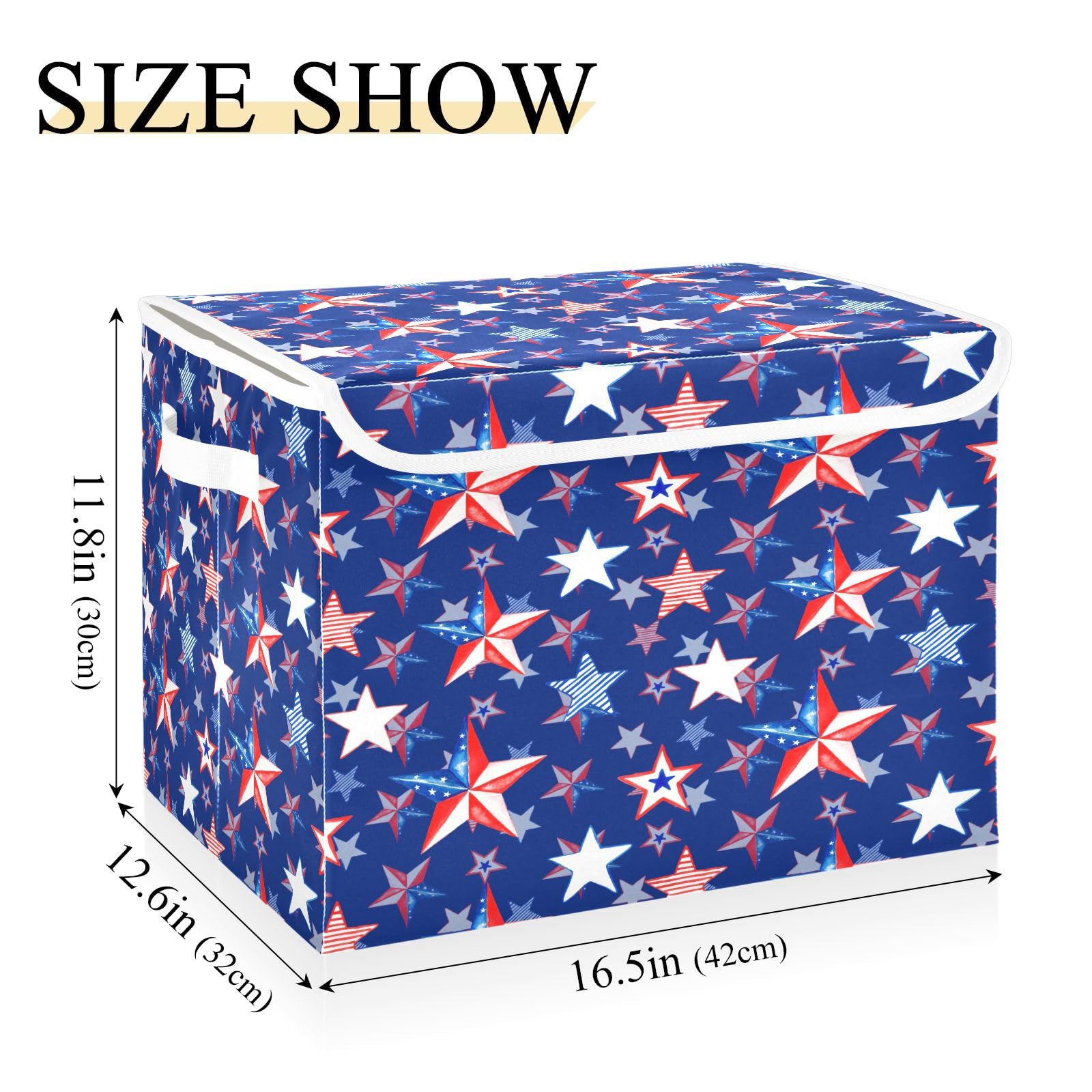 DIGTIA American July 4th Storage Bins with Lids Large Usa Flag Stars Storage Basket with Handles Foldable Fabric Storage Box Organizer for Clothes Toys Closet Cabinet Home Office Bedroom