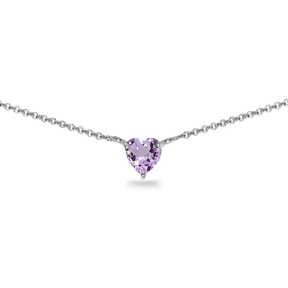 B. BRILLIANT Silver Necklace for Valentines Day 925 Sterling Purple Amethyst Dainty Short Heart Choker Necklaces for Women Bridesmaids Prom