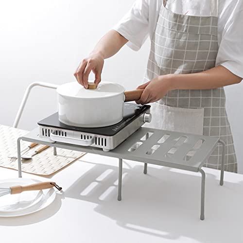 Generic Expandable Storage Rack Scalable Design Shelf Multifunctional for Cabinet Kitchenware, Gray