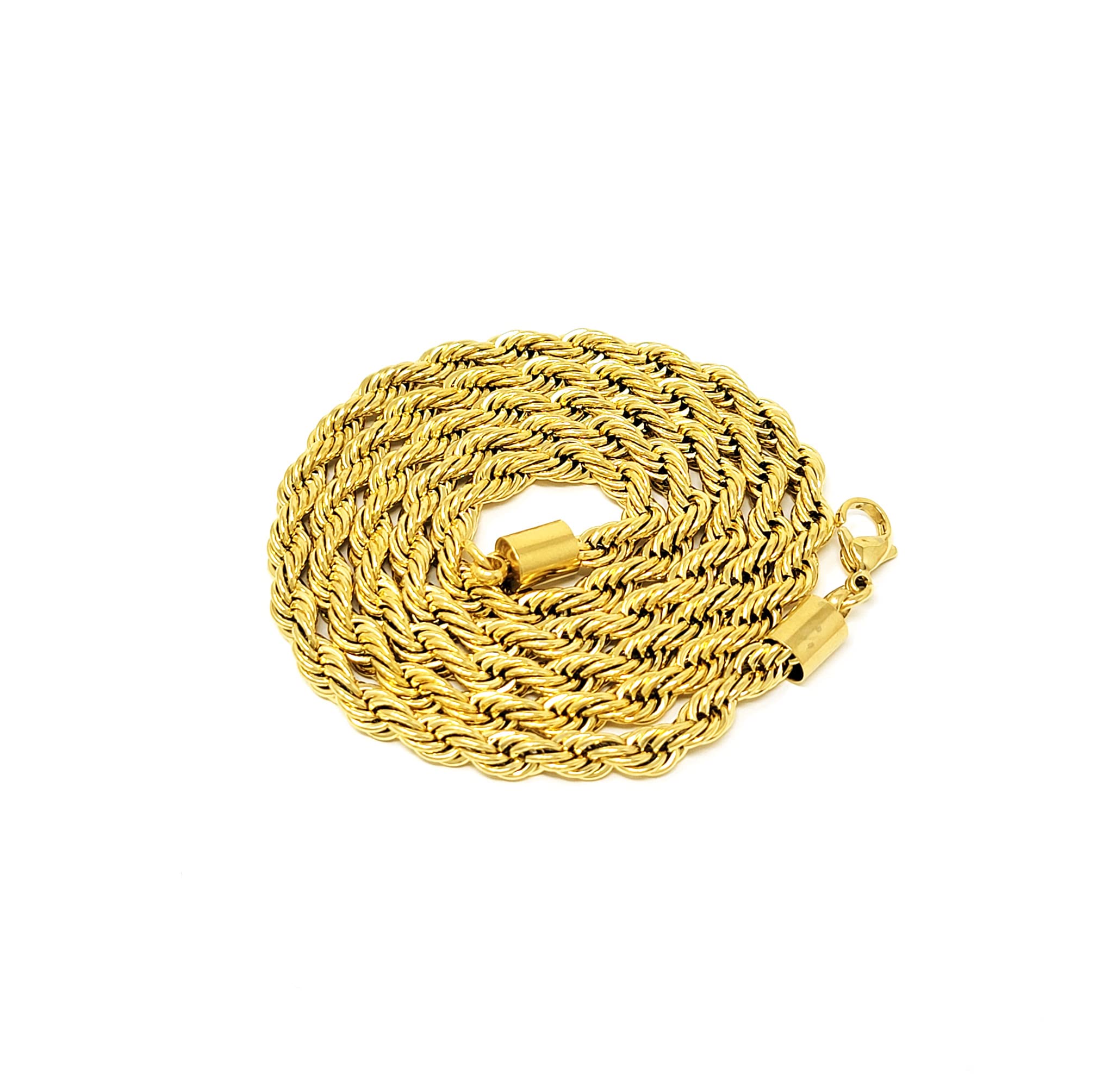 BA UNIQUE FASHION Stainless Steel Rope Chain 16,18, 20, 24 inches Necklace for Men and Women in Gold, Silver Tone (5mm 20", Gold Plated Stainelss Steel)