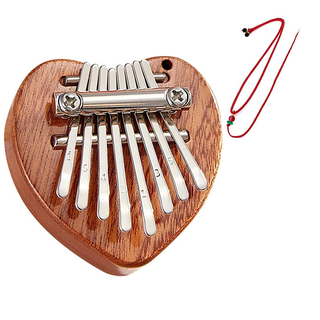Mini Kalimba Thumb Piano, Solid Wood 8 Keys Finger Piano, Portable Marimba Musical Thumb Piano Accessory Pendant Gift (Wooden Heart)