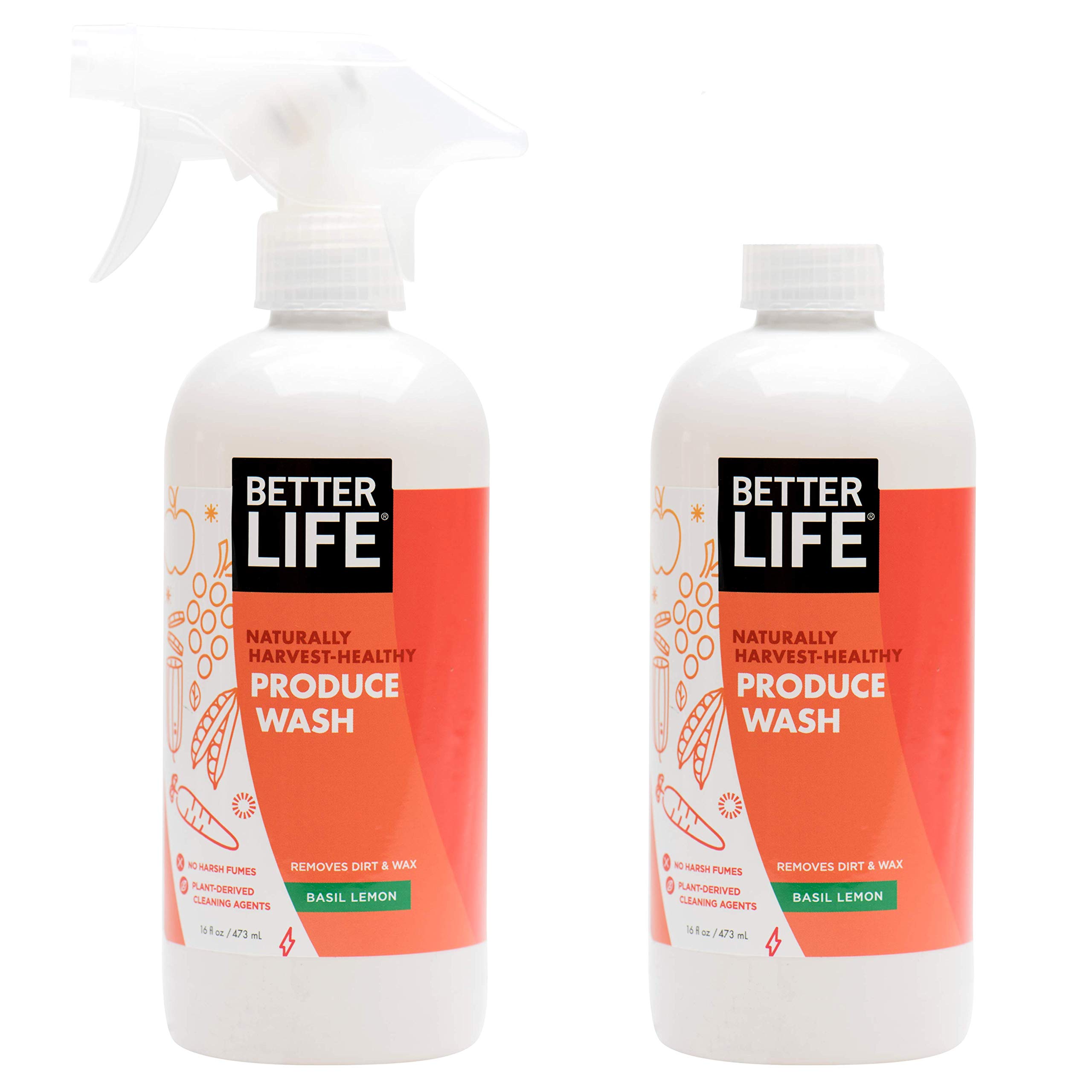 Better Life Natural Fruit and Vegetable Wash, Basil Lemon, 16 Fl Oz (Pack of 2)