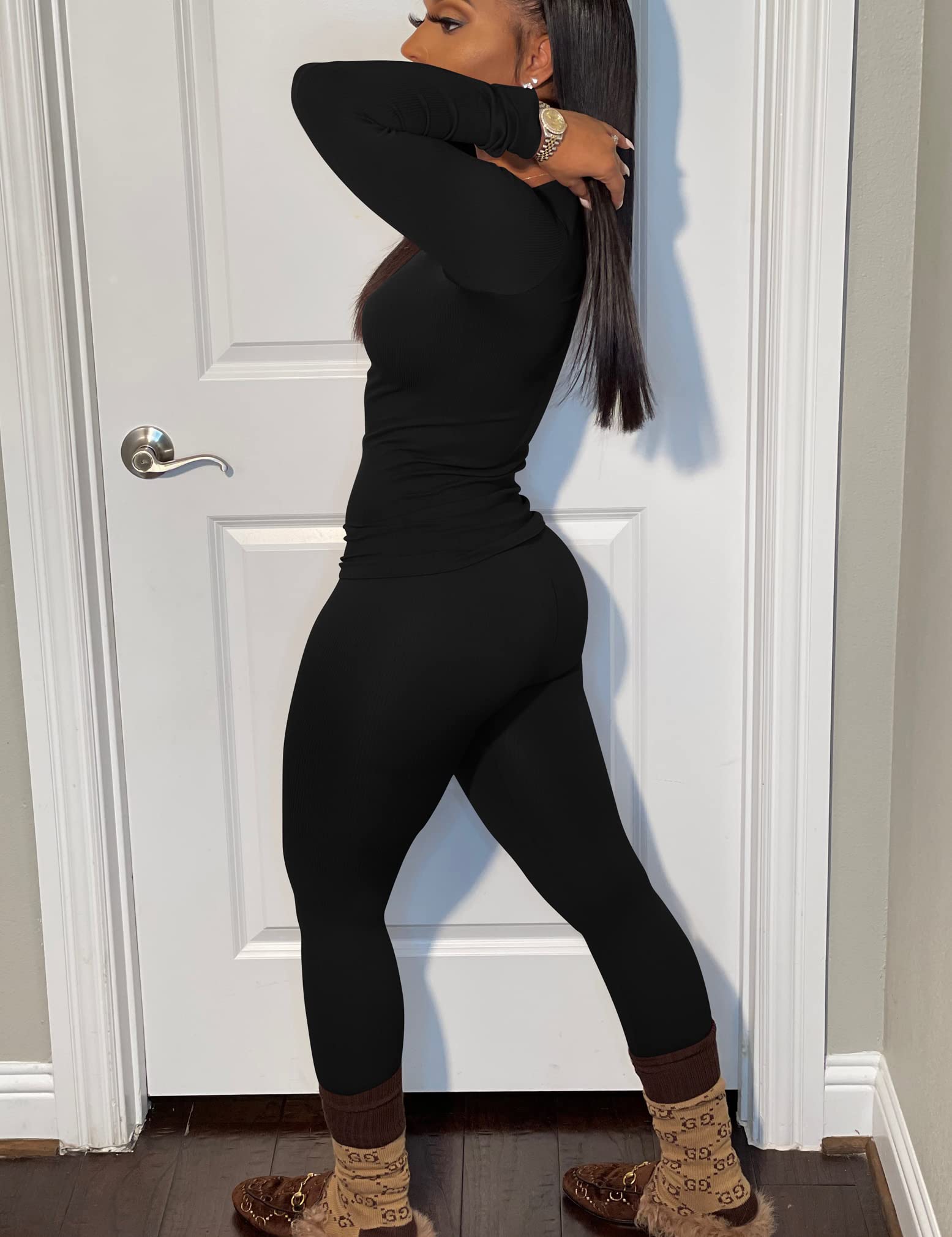 BORIFLORS Women's 2 Piece Track Suits Outfits Workout Long Sleeve Top Jogger Legging Pants Sets,Large,Black