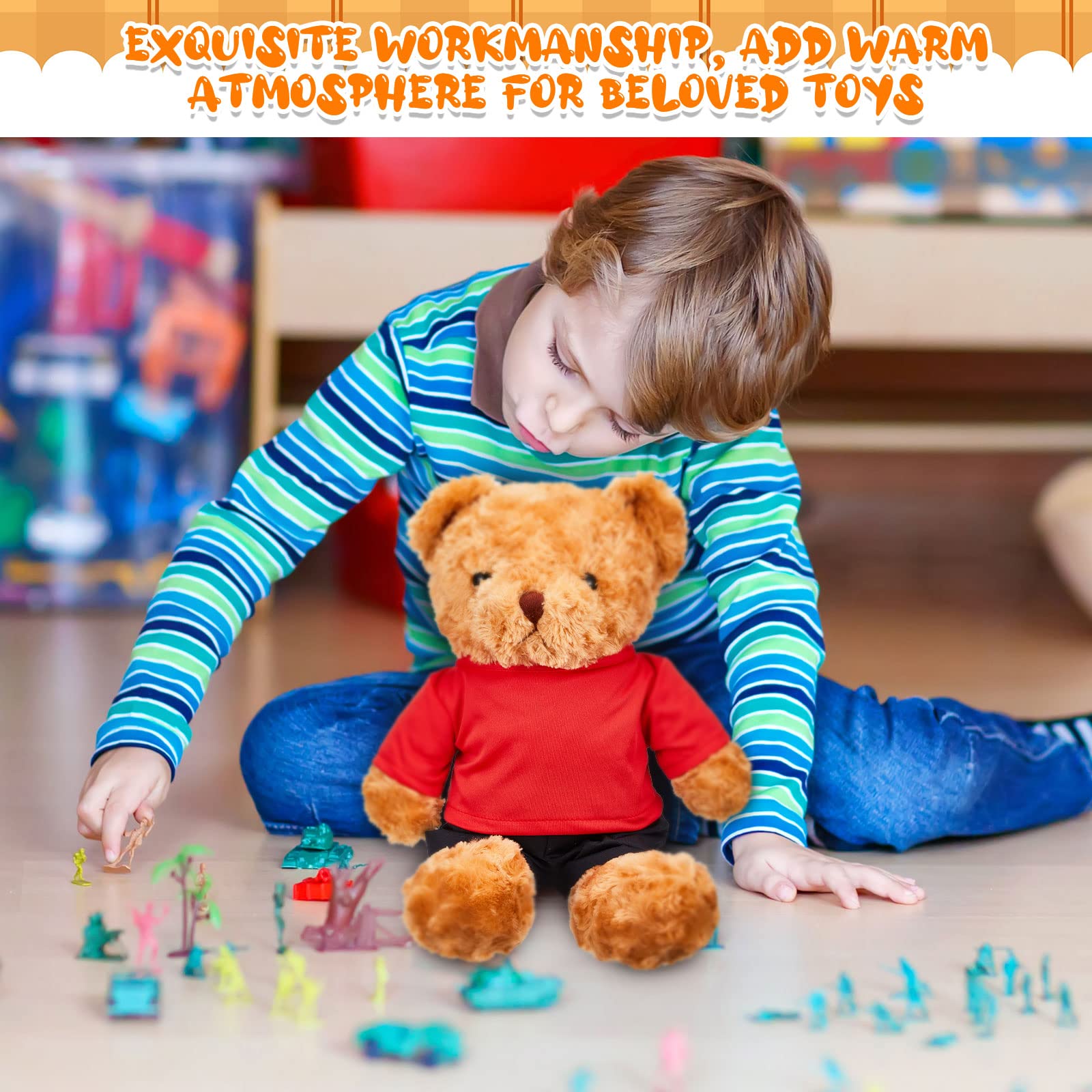 Zhanmai 3 Pack Basic Tee Shirt Bear Clothes Crew Neck Bear Shirt Classic Plush Bear T Shirt with Blue Jean Shorts, Stuffed Animal Clothing Accessories