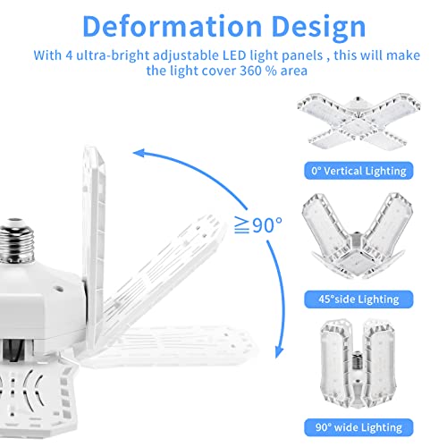 Mutois LED Garage Light, 2-Pack Garage Lights Ceiling LED Shop Light 100W Deformable Garage Lights Bulb E26/E27 6500K LED Garage Lighting, Garage Lights for Garage Workshop Basement Warehouse Barn