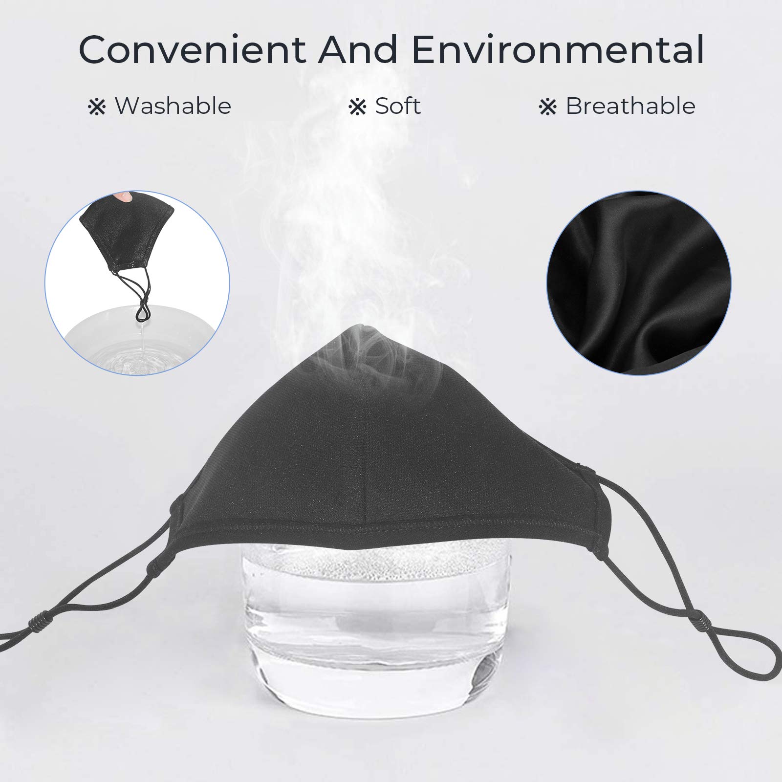 Black Extra Large Adult Cloth Face Protective Shields, 3-Ply Adjustable Reusable Comfort Safety Shield Protection for Office Work Outdoors (3 Pack)
