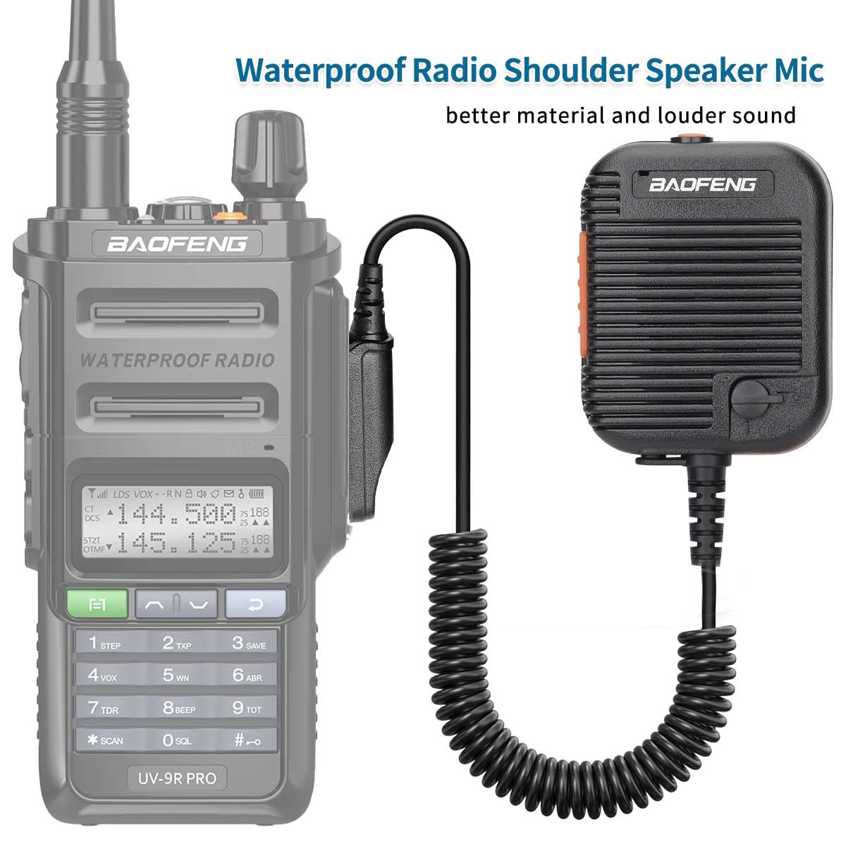 BAOFENG Ham Radio Tactical Speaker Microphone Handheld Remote Dual PTT Volume Adjustable Shoulder Mic UV-9R Plus UV-9R PRO GMRS-9R UV-9G GT-3WP BF-9700 Waterproof Two Way Radio