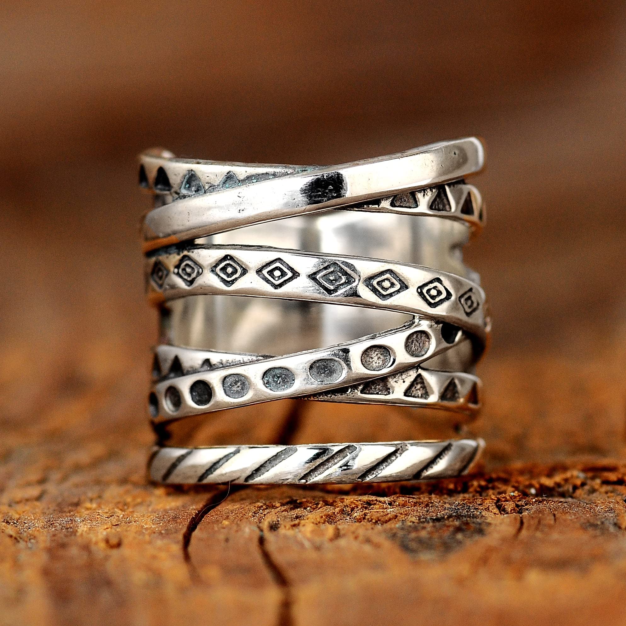 Boho-Magic Sterling Silver Ring for Women Statement Wide Band Engraved Jewelry (9)