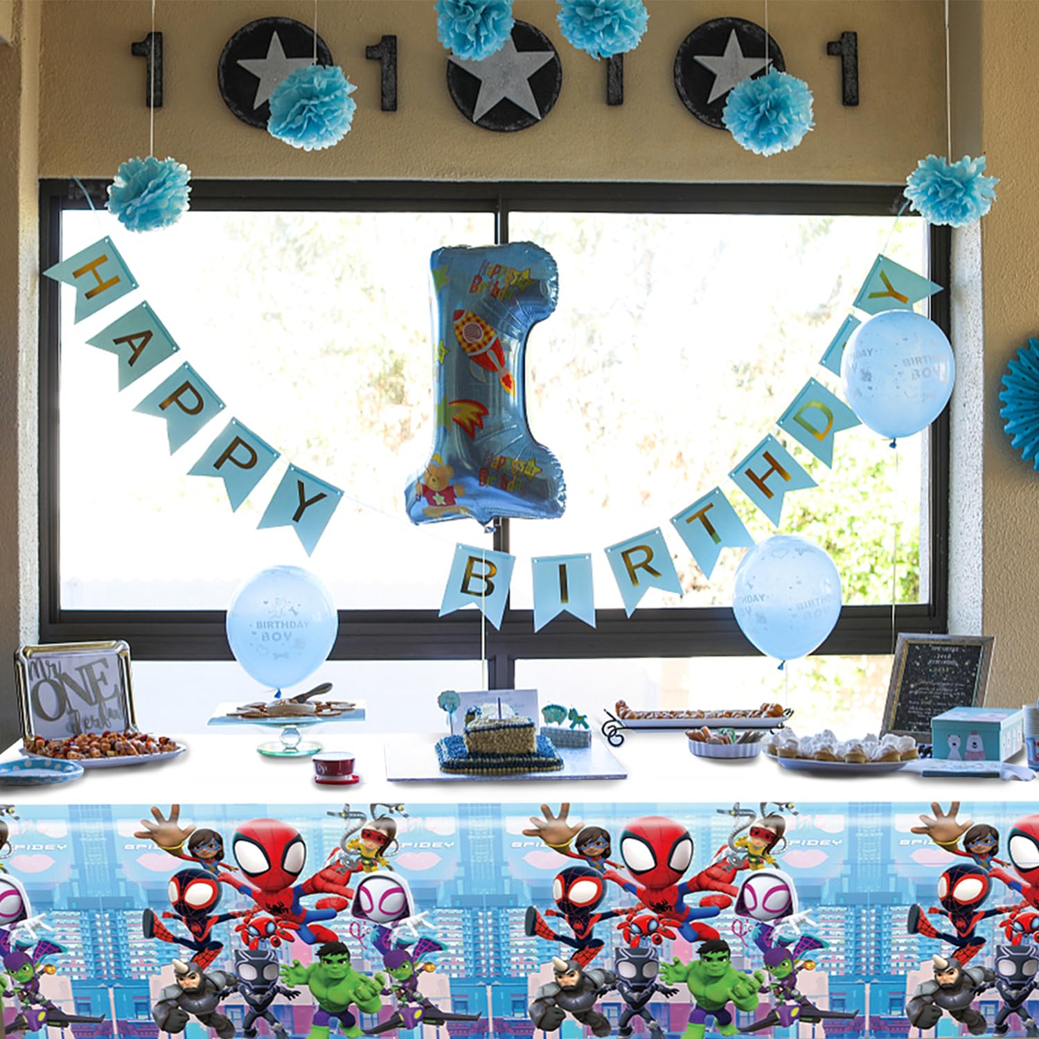 CORODER 3PCS Spidey Party Tablecloth Birthday Party Table Cover Party Supplies for Boys Girls Birthday Decorations