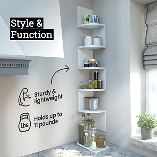 Greenco 5-Tier Corner Shelves, Floating Corner Shelf, Wall Organizer Storage, Easy-to-Assemble Tiered Wall Mount Shelves for Bedrooms, Bathroom Shelves, Kitchen, Offices, Living Rooms (Walnut Finish)