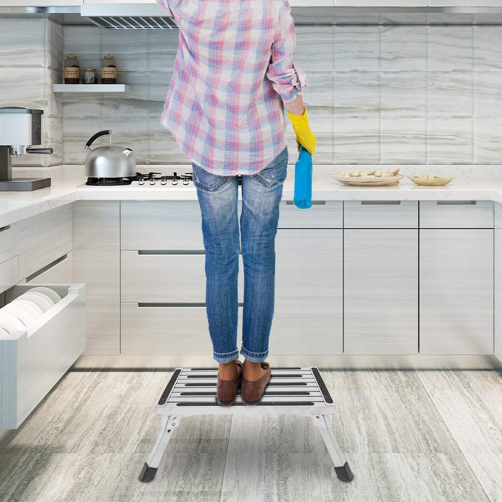 LUISLADDERS Aluminum Working Platform Step Stool Ladder RV Step Supports Up to 500lbs, Anti-Slip Surface & Rubber Feet Camper Step for Motor-Home,Trail, SUV