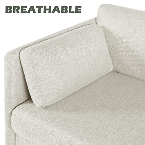 LINLUX 55''W Upholstered Modern Loveseat Sofa Couch for Living Room, Fabric Small Love Seat w/ 2 Pillows and Iron Legs, 2 Seat Small Couches for Small Spaces, Bedroom, Apartment, Office, Light Beige