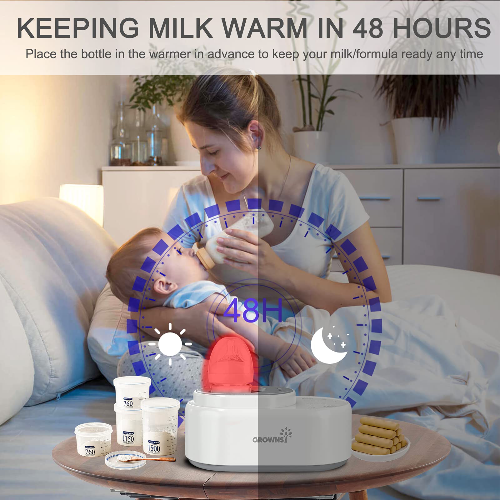 Baby Bottle Warmer Water-Free Fast Milk Warmer Baby Food Heater & Dryer for Breastmilk & Formula with Precise Temperature Control & Timer