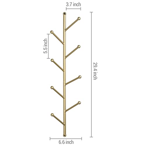 MyGift Gold Tone Metal Coat Rack, Wall Mounted Hat/Garment Hanging Rack with 8 Tree Branch Style Hanger Hooks