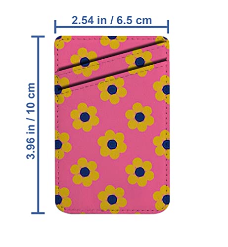 Diascia Pack of 2 - Cellphone Stick on Leather Cardholder ( Yellow Flowers On Pink Pattern Pattern ) ID Credit Card Pouch Wallet Pocket Sleeve
