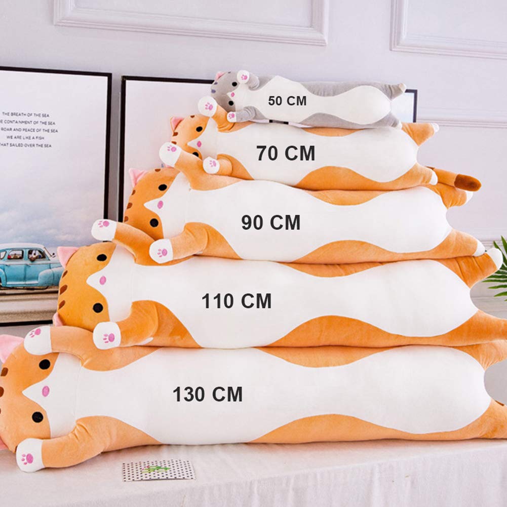 SNOWOLF Cute Cat Plush Long Body Pillow Cat Stuffed Animals Plushie Toy Soft Throw Sleeping Cotton Kitten Pillow Gift for Kids Girls (Gray, 19.7")
