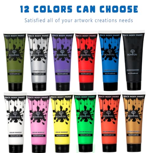 Bowitzki Face and Body Paint 2oz Cream Makeup 60ml Water Based Face Painting Special Effects For Adults Children Kids Halloween Christmas Party Stage Cosplay (Silver)