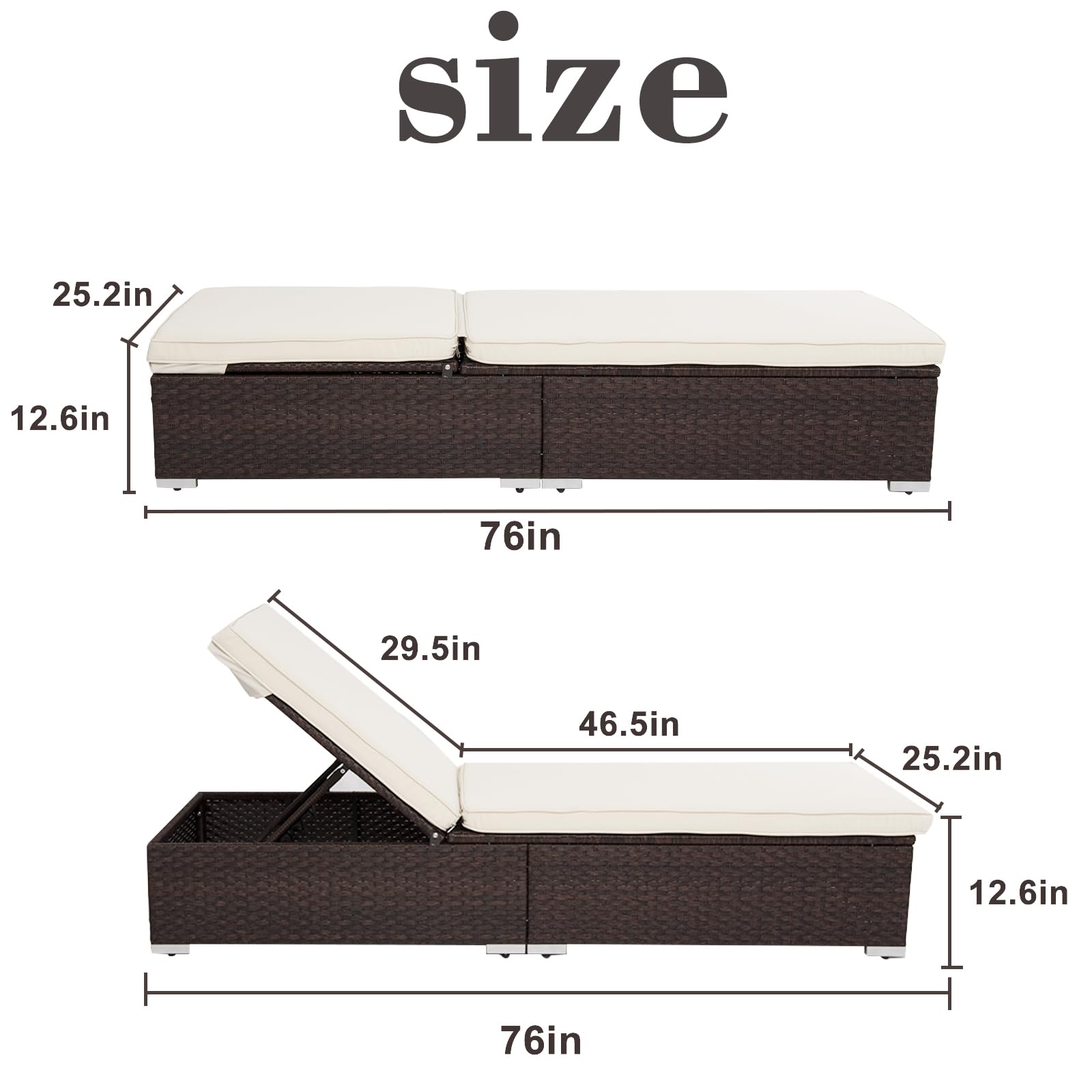 DIMAR GARDEN 3Piece Outdoor Chaise Lounge,Wicker Pool Lounge Chairs with Table, Mixed Brown