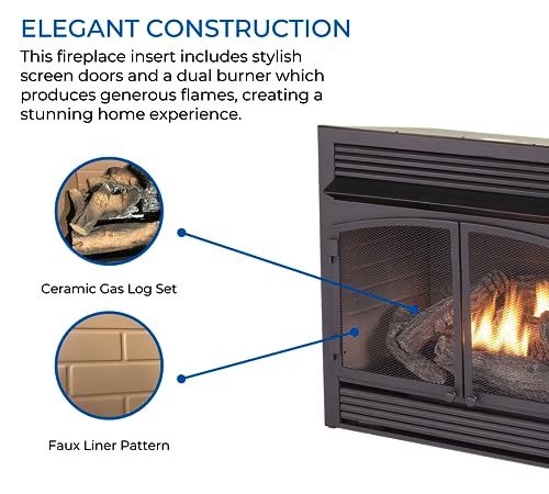 Duluth Forge Dual Fuel Ventless Gas Fireplace Insert, Remote Control, 6 Fire Logs, Use with Natural Gas or Liquid Propane, 32000 BTU, Heats up to 1500 Sq. Ft., Black