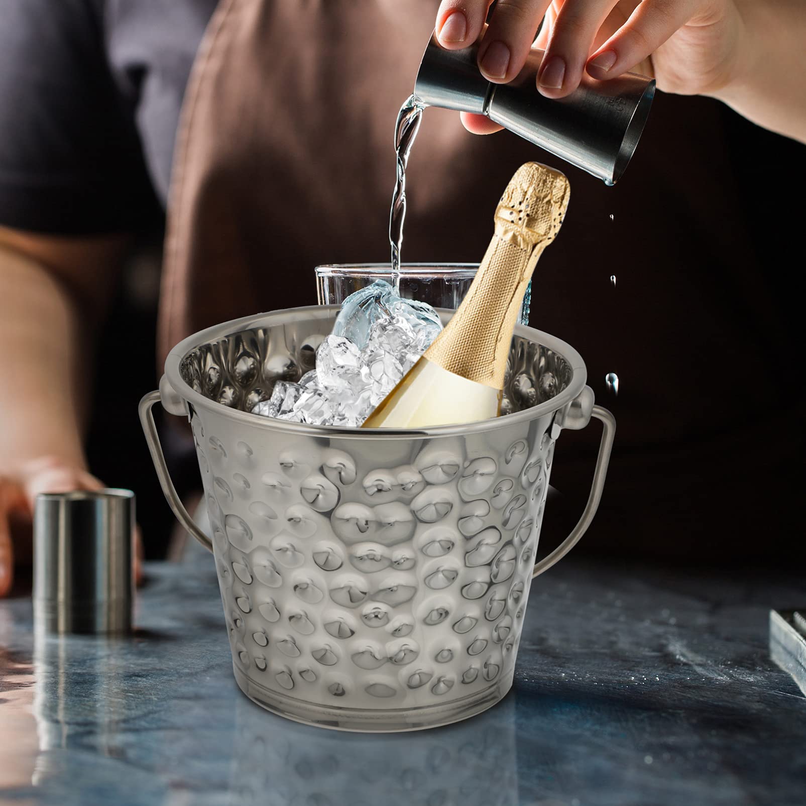 Cabilock 1pc Stainless Steel Ice Bucket Mini Buckets Stainless Steel Container Stainless Steel Wine Snack Container Wine Bucket Containers with Lids Household Stainless Steel Hammer