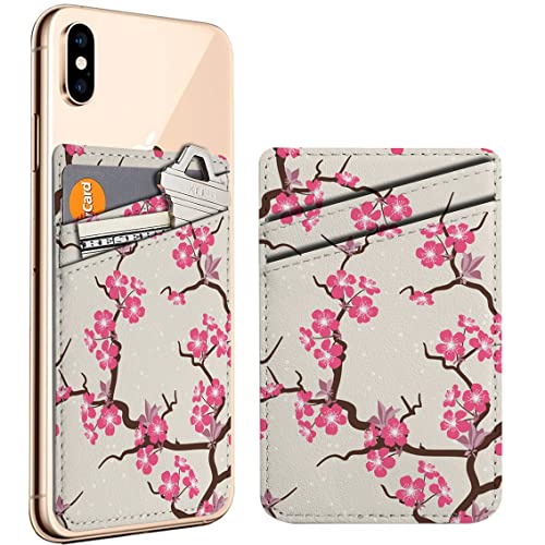 Diascia Pack of 2 - Cellphone Stick on Leather Cardholder ( Cherry Blossom Flowers Pattern Pattern ) ID Credit Card Pouch Wallet Pocket Sleeve
