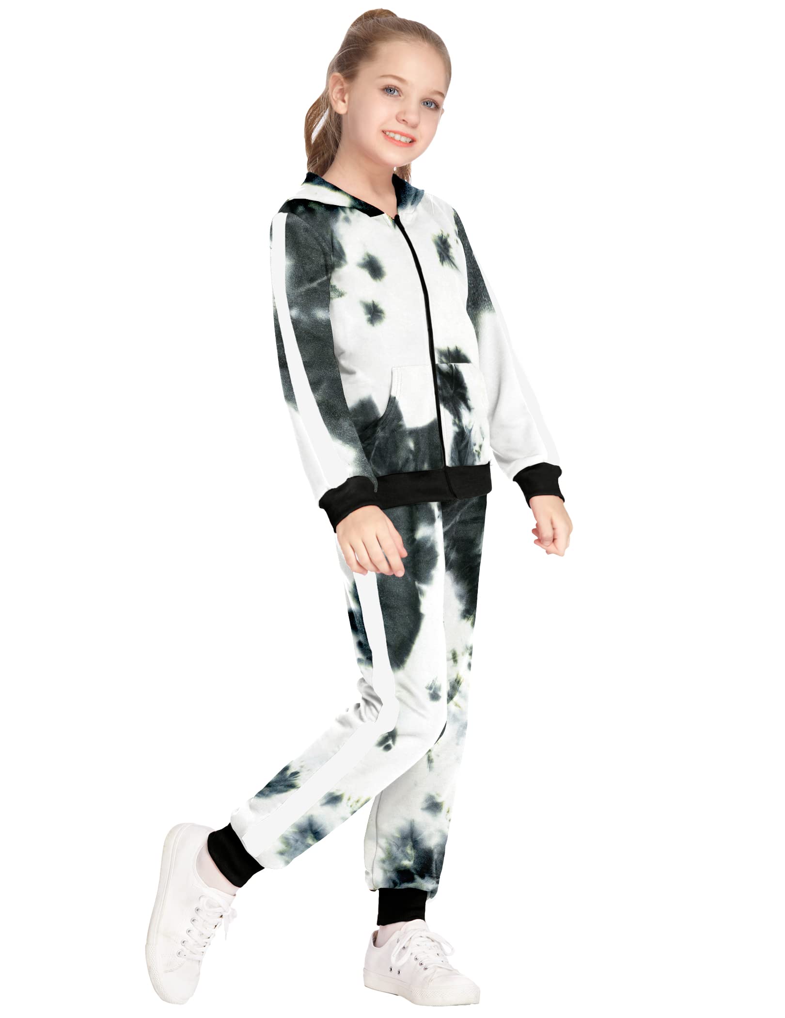 Boyoo Girls 2PCS Tracksuit Athletic Sweatsuits Sets Zip-up Hooded Sweatshirt and Jogger sweatpant Outfits for 5-13 Years