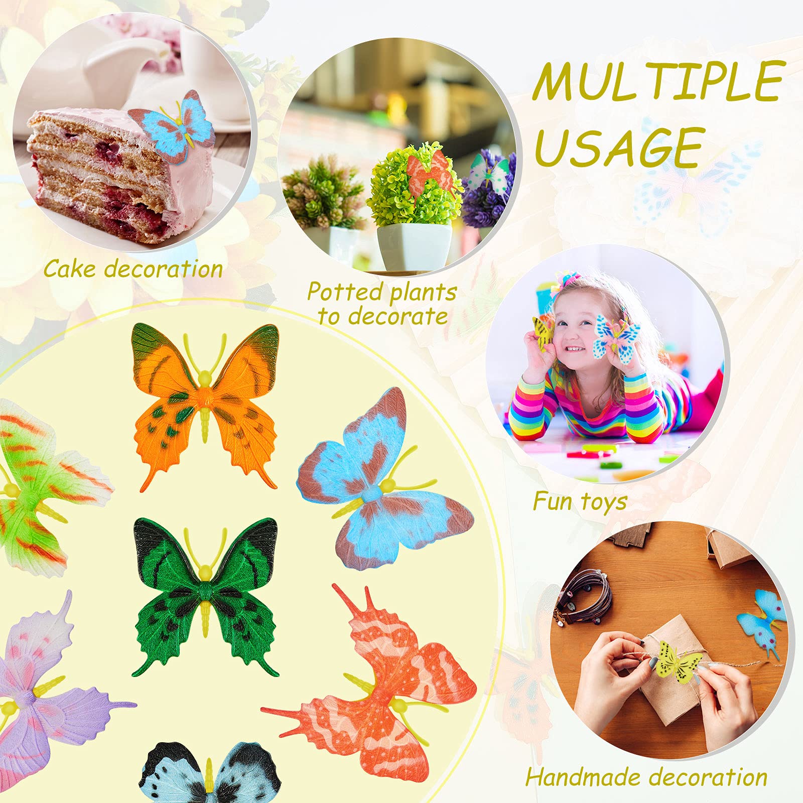 Plastic Butterflies Toy Butterflies Action Figures Art Lifelike Butterfly Decoration Removable Reusable for Party Favor Wall Decor, 12 Styles(36 Pieces)