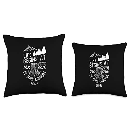 Life Begins End Your Comfort Zone Quote Motivation Life Begins at The End of Your Comfort Zone Throw Pillow, 18x18, Multicolor