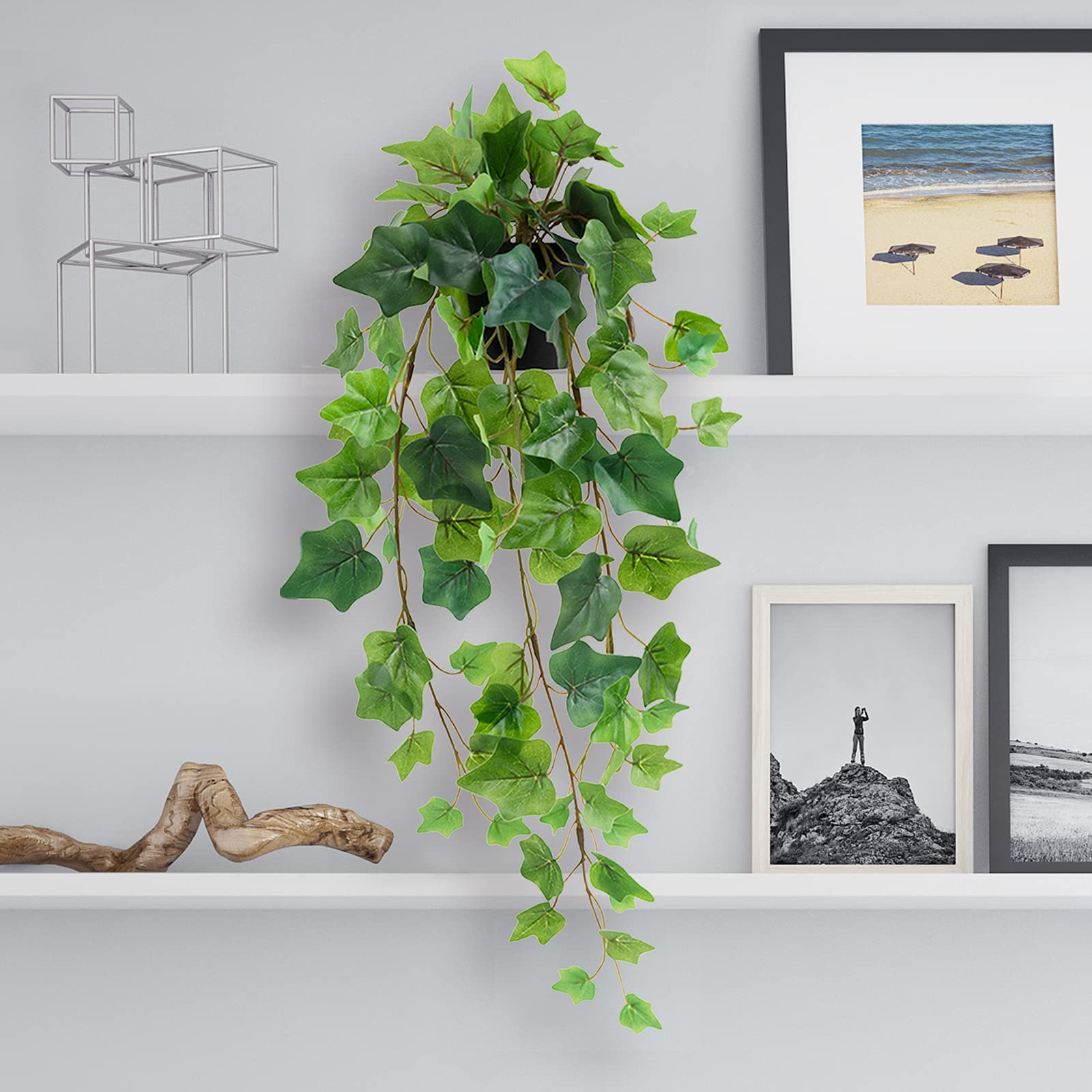 LuckyGreenery Artificial Ivy, Realistic Fake Plant with Plastic Pot for Home Office Garden Decoration (22in Long)