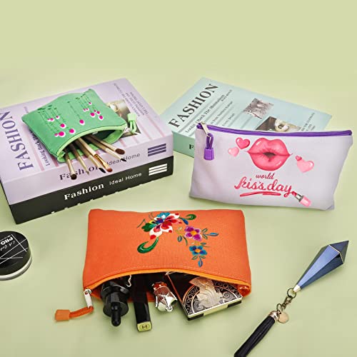 Fassave 12 Pack DIY Craft Cotton Canvas Bag, Multi-Purpose Cosmetic Bag Makeup Pouches with Zipper Travel Toiletry Bag Pen Pencil Bag (Multicolor, L) (D003)
