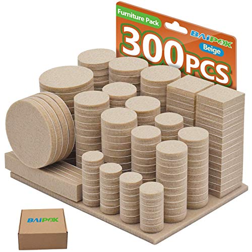 Furniture Pads 300 Pack Premium Furniture Felt Pads (Beige), Huge Quantity Self Adhesive Felt Pads, Anti Scratch Floor Protector for Furniture Legs Hardwood Floor with 60 Cabinet Door Bumpers