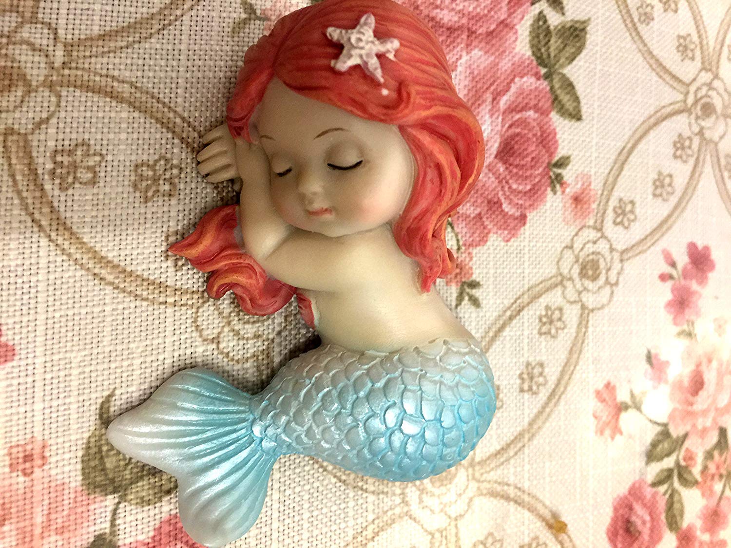 Miniature Fairy Garden and Aquarium Decorations Resin Sleeping Little Mermaid Statue Blue