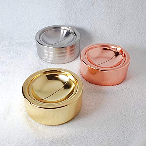Grooved Silver Classic Metal Ashtray with a Lid for Cigarettes - Windproof Outdoor Ashtrays Can Patio Outdoor Indoor Decorative Fancy Ash Tray