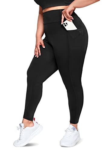 Happy.angel Plus Size Leggings with Pockets for Women, High Waisted Black Yoga Workout Leggings 3X 4X