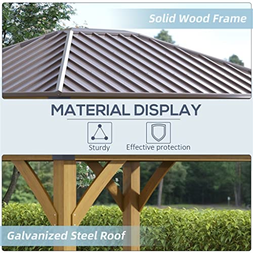 CZDYUF 10' X 12' Patio Solid Metal Roof Gazeb, Galvanized Steel Gazebo with Wooden Frame, for Patios Deck Backyard Gardon