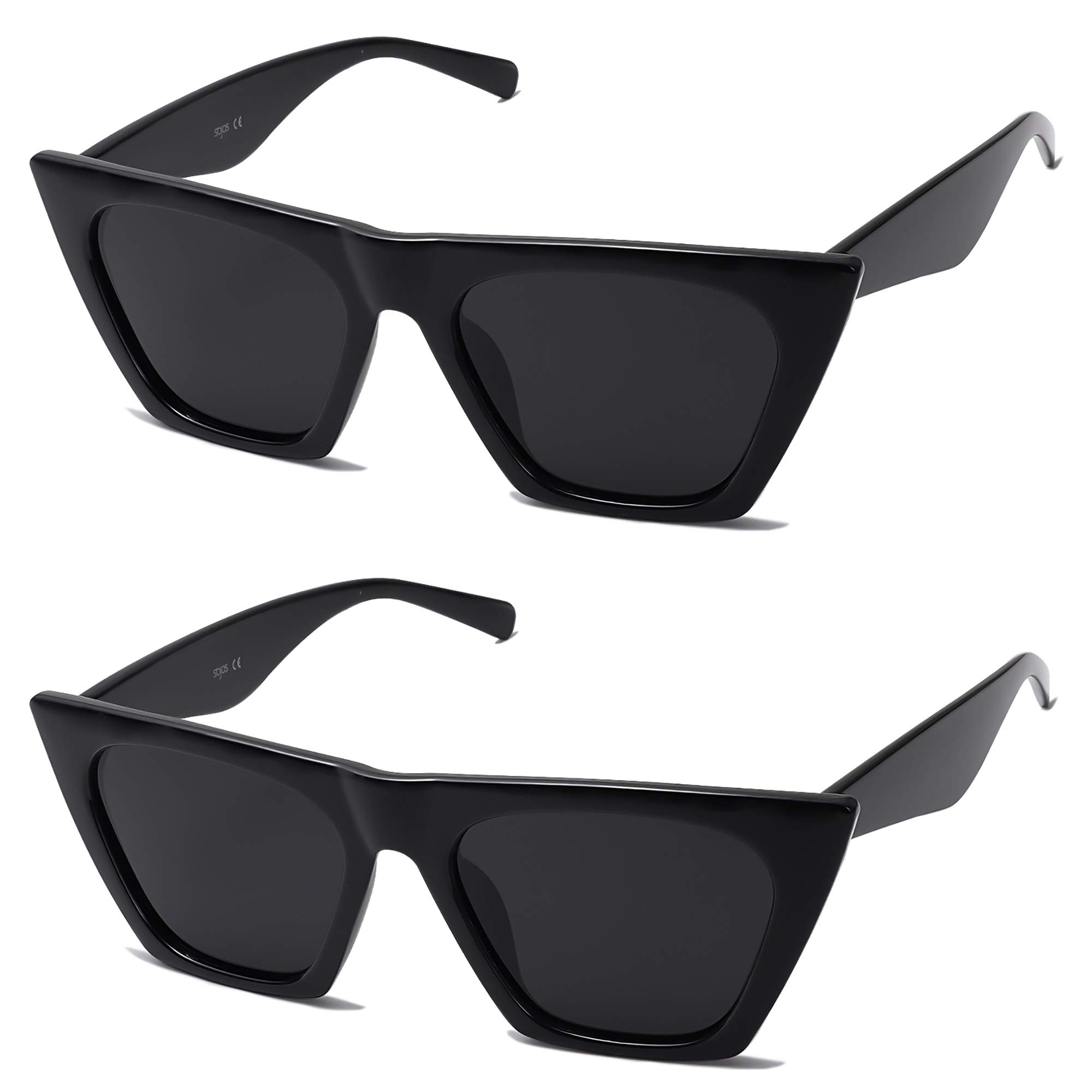 SOJOS 2 Pack Oversized Square Cateye Polarized Sunglasses Big Trendy Style Sunnies SJ2115, Black & Black