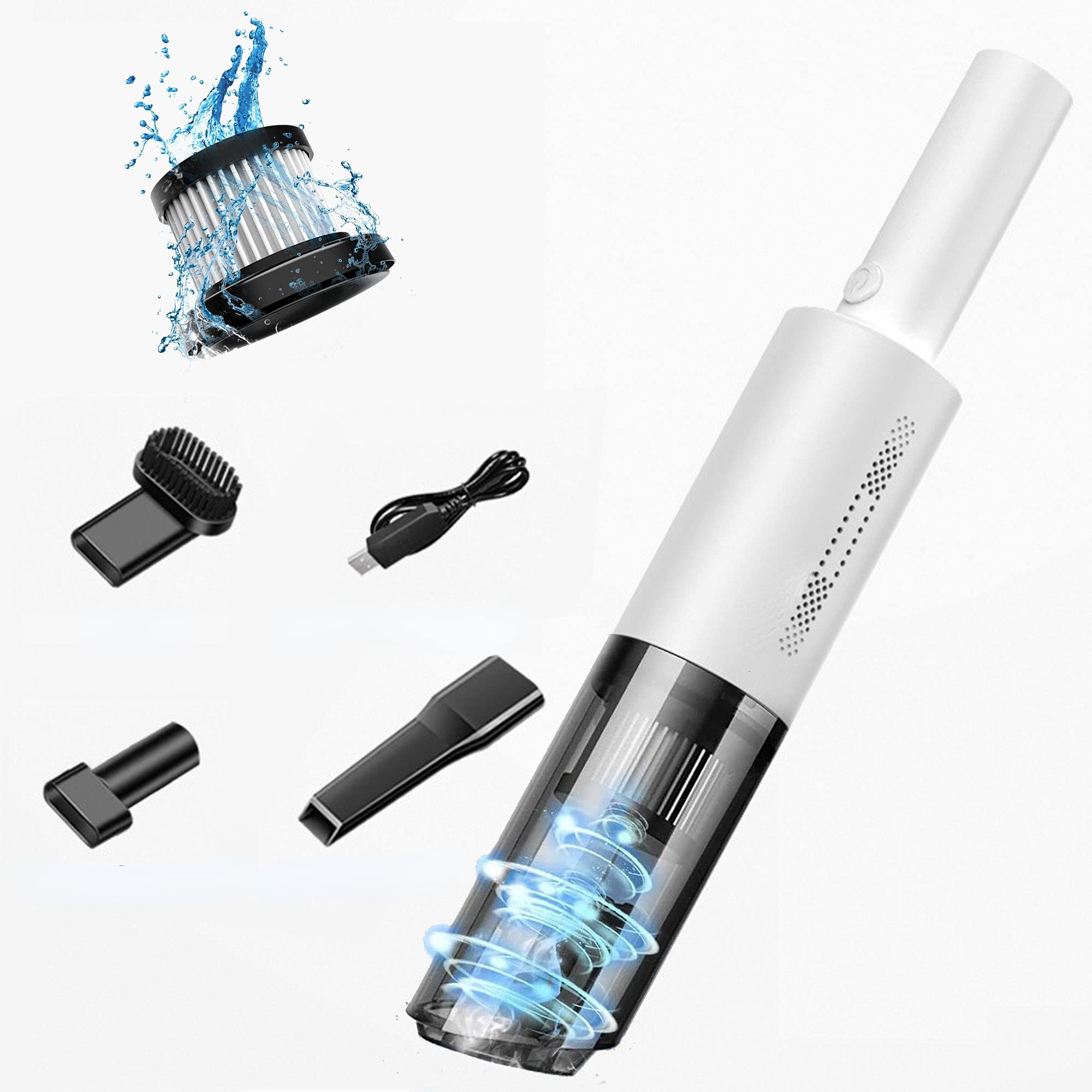 HQXHB Handheld Vacuum Cleaner, 120W 6000Pa Portable Home & Car Vacuum Cordless, Pet Hair Eraser Lithium Ion Cordless Hand Vacuum with Rechargeable Battery (White), A8