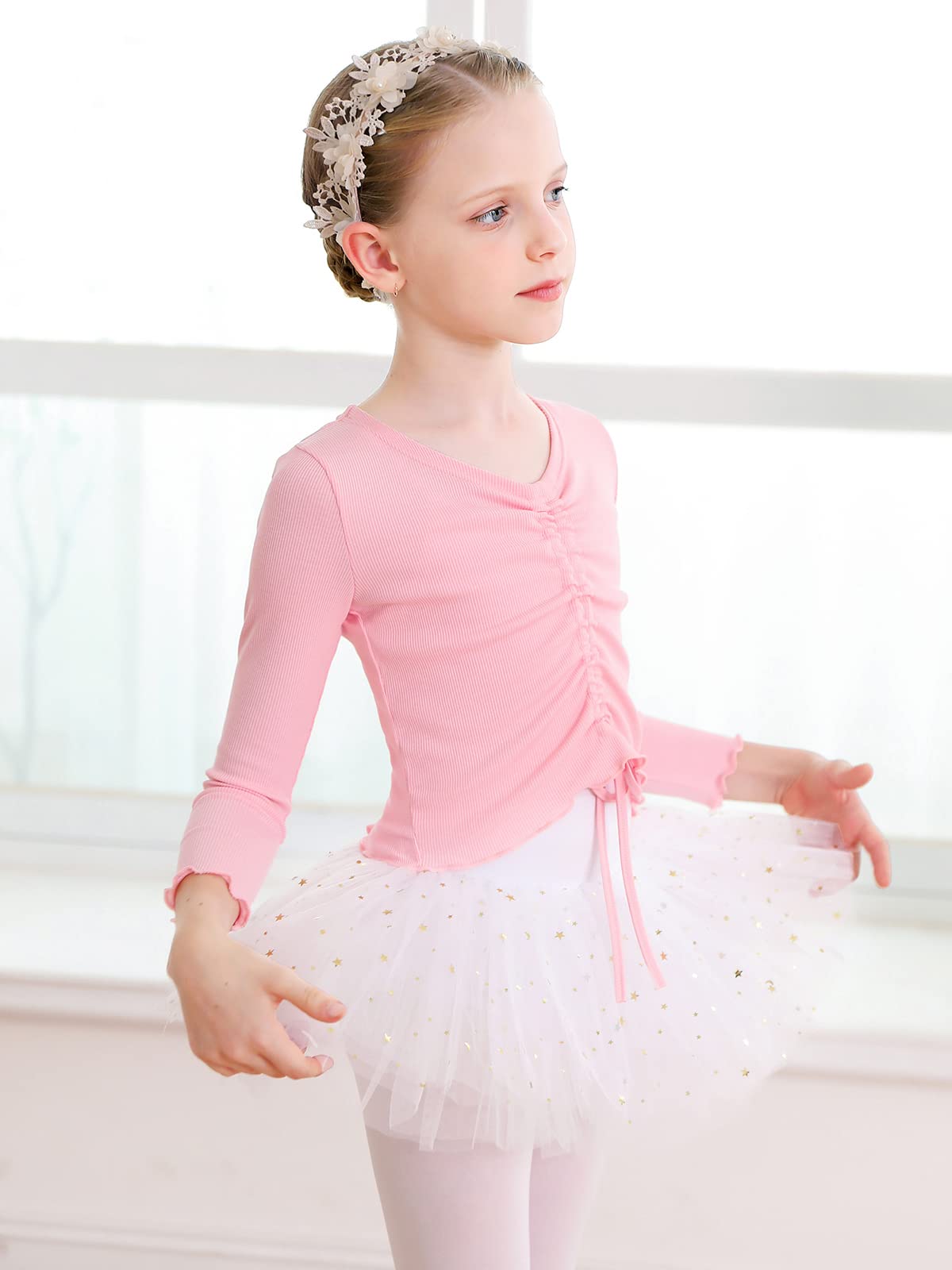 Ballet Sweater for Girls Ballet Top Ballet Wrap Girls Long Sleeve Dance Top Dance Sweater Warm Pullover Knit Dance Clothes Pink