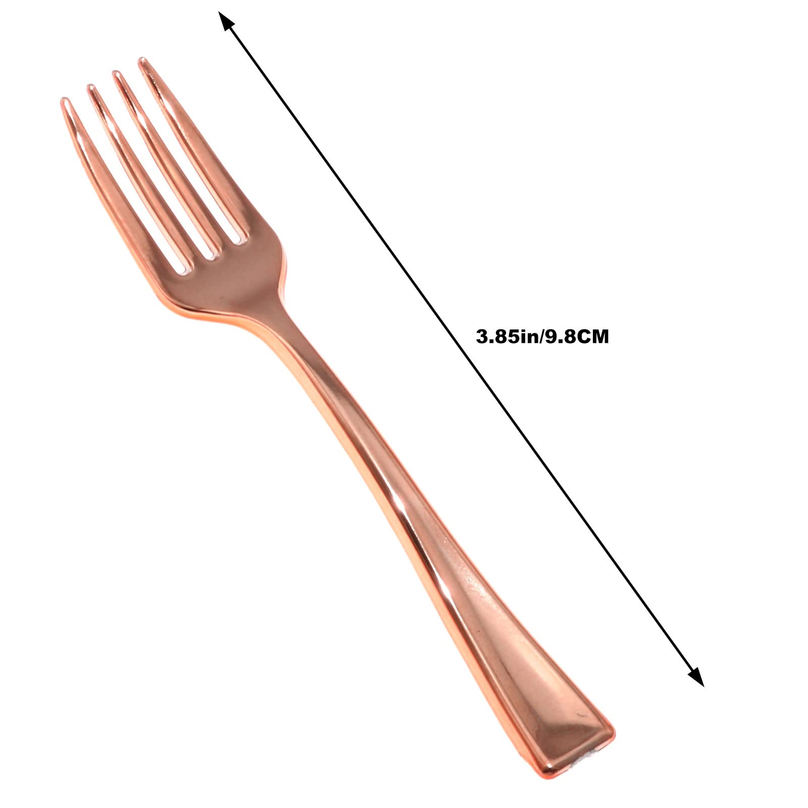 Lind Kitchen 24PCS 9.8cm Disposable Rose Gold Mini Fork Mini Plastic Tasting Forks Disposable Mini Fork Fruit Dessert Pudding Fork for Appetizer Desserts Cocktail Cake Fruit Wedding Party