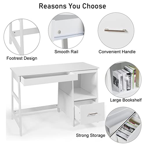 CZDYUF 47.5" Computer Desk Stand Desk Writing Study Workstation with Shelves and 2 Drawers