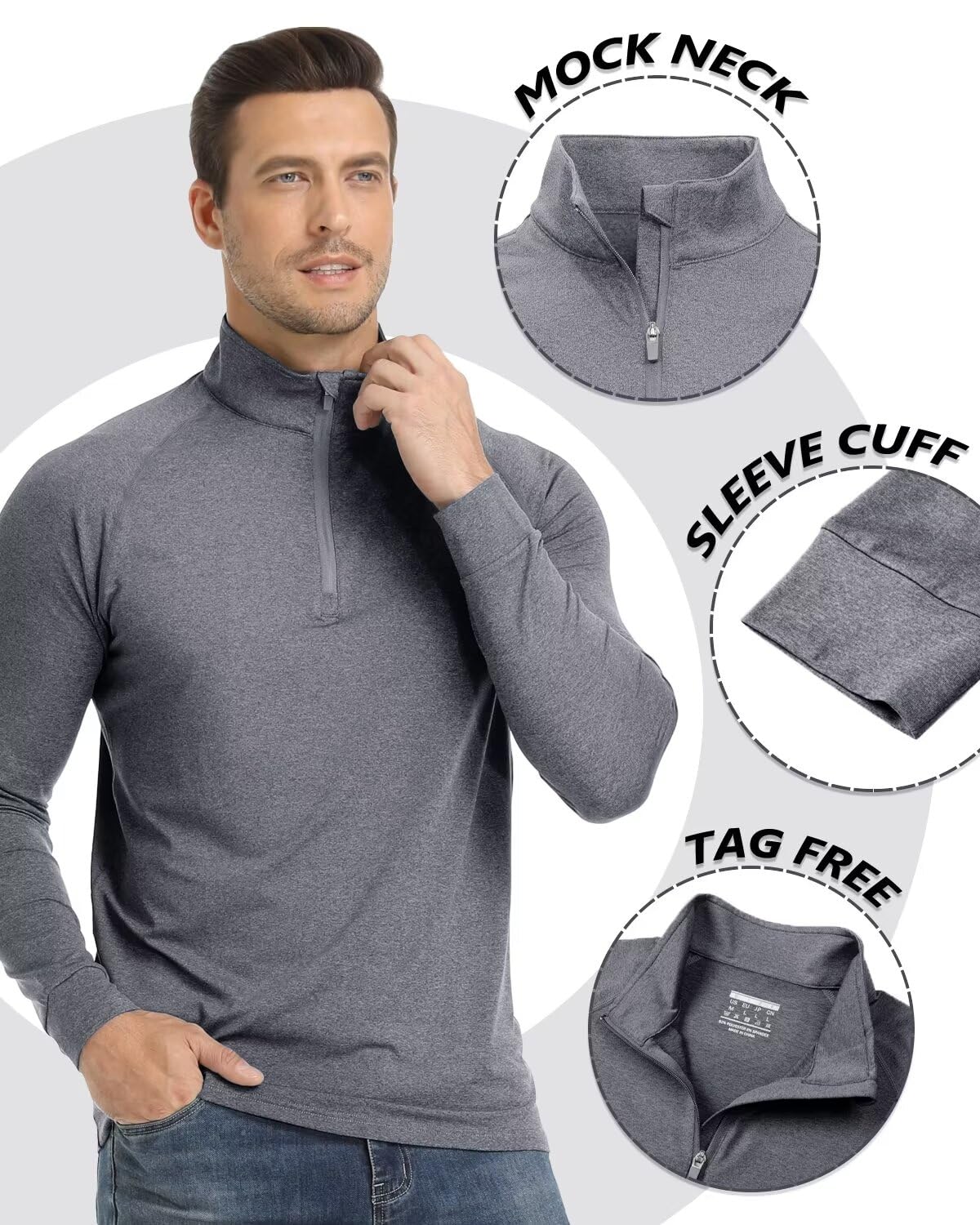 Boladeci Mens Pullover Quarter Zip UPF 50 UV Protection Half 1/4 3/4 1/2 Zip Light Blue Long Sleeve Gym SPF Dry Fit Sun Shirts Rash Guard Golf Tee