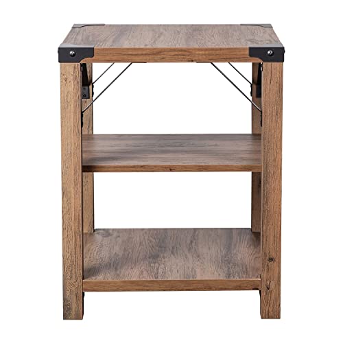 Flash Furniture Wyatt Modern Farmhouse 3 Tier Side Table - Rustic Oak Engineered Wood Frame - Black Metal Crisscross Side Braces and Corner Accents