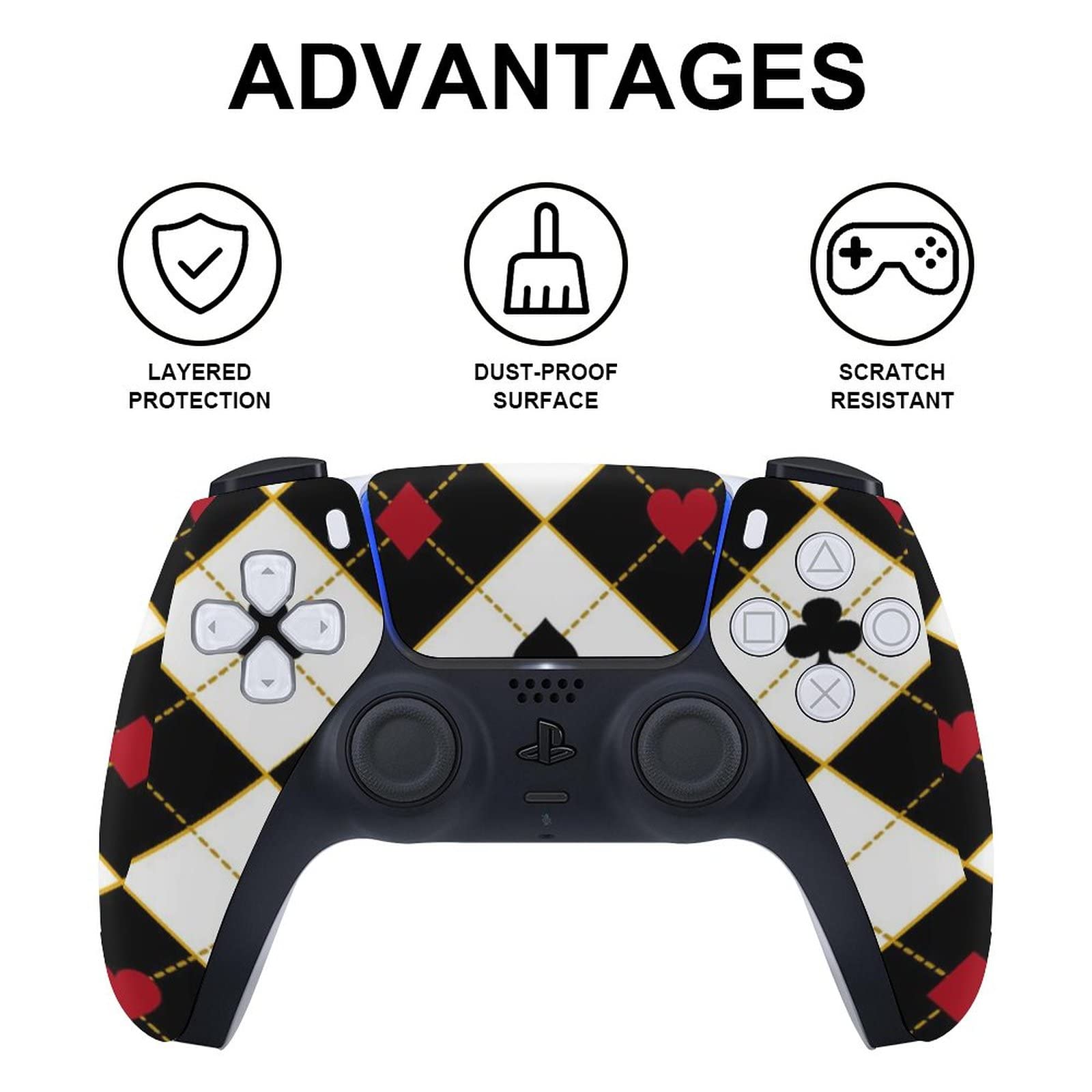 Card Suits White Black Diamond Full Protective Skin Cover Design Wrap Decal Sticker Compatible with PS5 Disk Version Console and Controller
