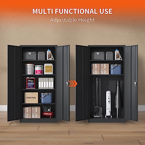 BIZOEIRON Metal Garage Storage Cabinets with Lock, 72" Black Storage Cabinet with Doors and Shelves, Heavy Duty Steel Tool Cabinets for Home Office, Warehouse, Gym, Classroom (Black)