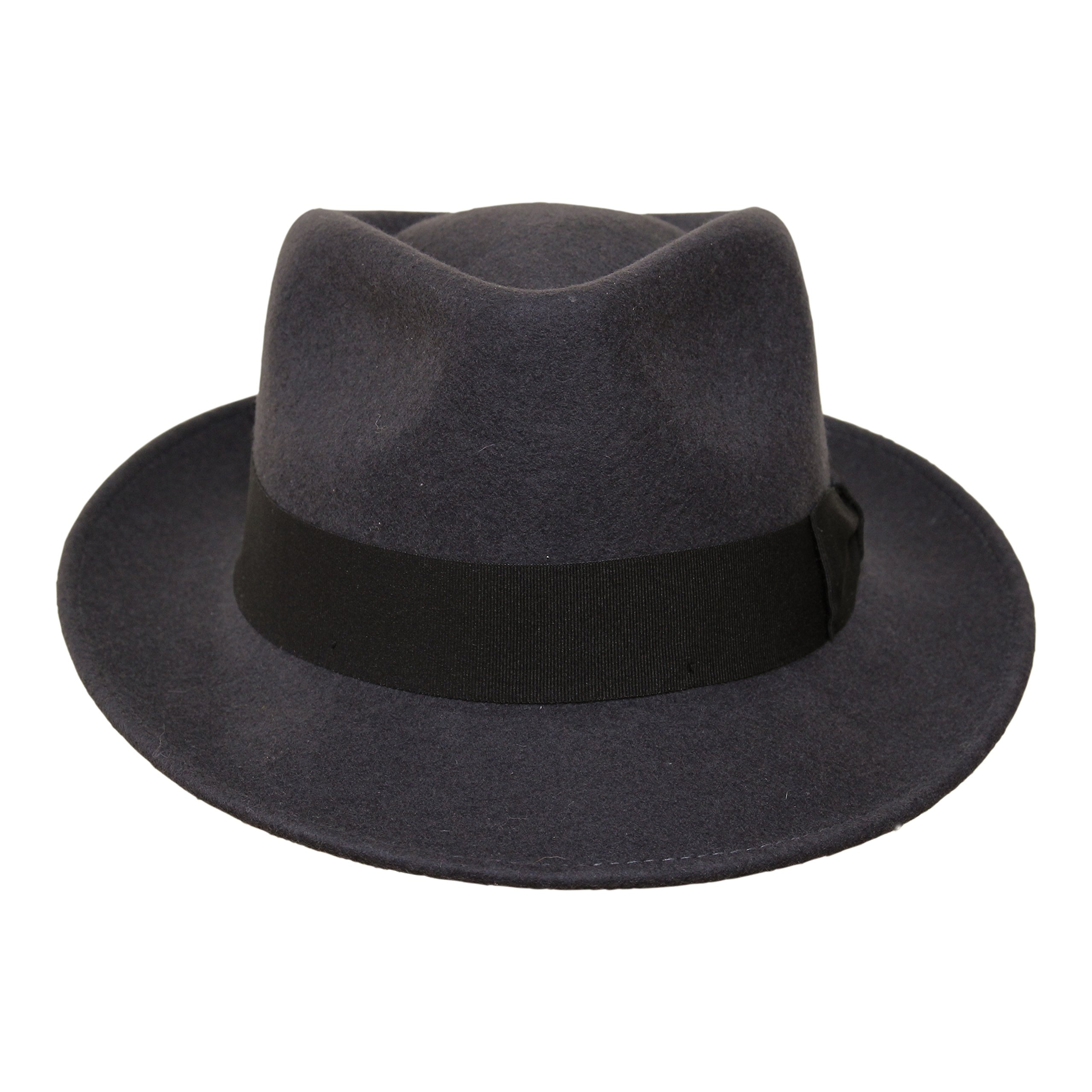 B&S Premium Doyle - Teardrop Fedora Hat - 100% Wool Felt - Crushable for Travel - Water Resistant - Unisex - Dark Grey 56