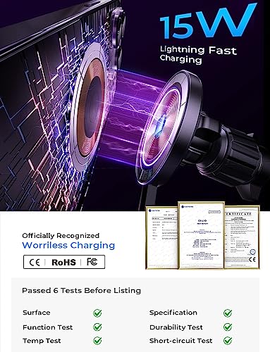 LISEN for Magsafe Car Mount Charger Wireless 15W Car Charger for iPhone [Powerful Magnets] Magnetic Car Phone Holder Mount Wireless Fast Charging for Magsafe Charger Fits iPhone 14 13 12 Magsafe Case