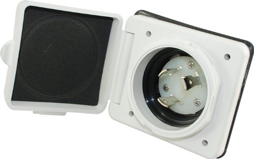 Conntek 80425 30 Amp 125 Volt Marine Shore/RV Power Cord Inlet with 4-Way Right Angle Rear Safety Enclosure