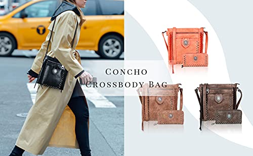 Montana West Leather Concho Crossbody Bag Collection Concealed Carry Bag For Women Shoulder Bag MW918G-9360WBK