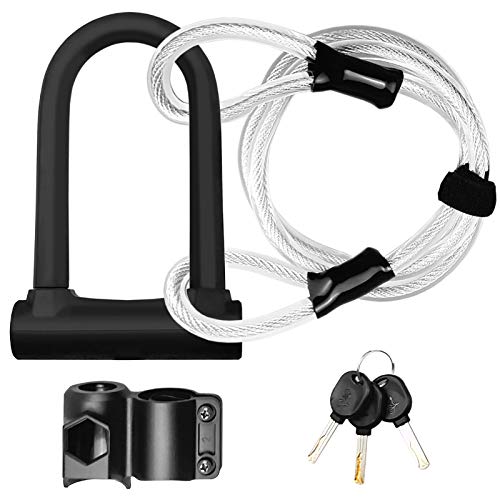 Bike U-Lock Anti-Theft Safety Motorcycle Scooter Lock Bicycle Accessories Bike Lock Heavy Duty Bicycle U Lock with Mounting Bracket U-Lock (Color : Lock and Cable Set)