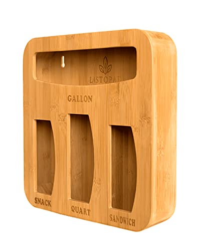 Listopad bamboo Ziplock bag organizer - small space organization and storage. Baggie organizer for drawer Compatible With ALL Brands of Plastic Bags For Gallon, Quart, Sandwich And Snack Variety Sizes